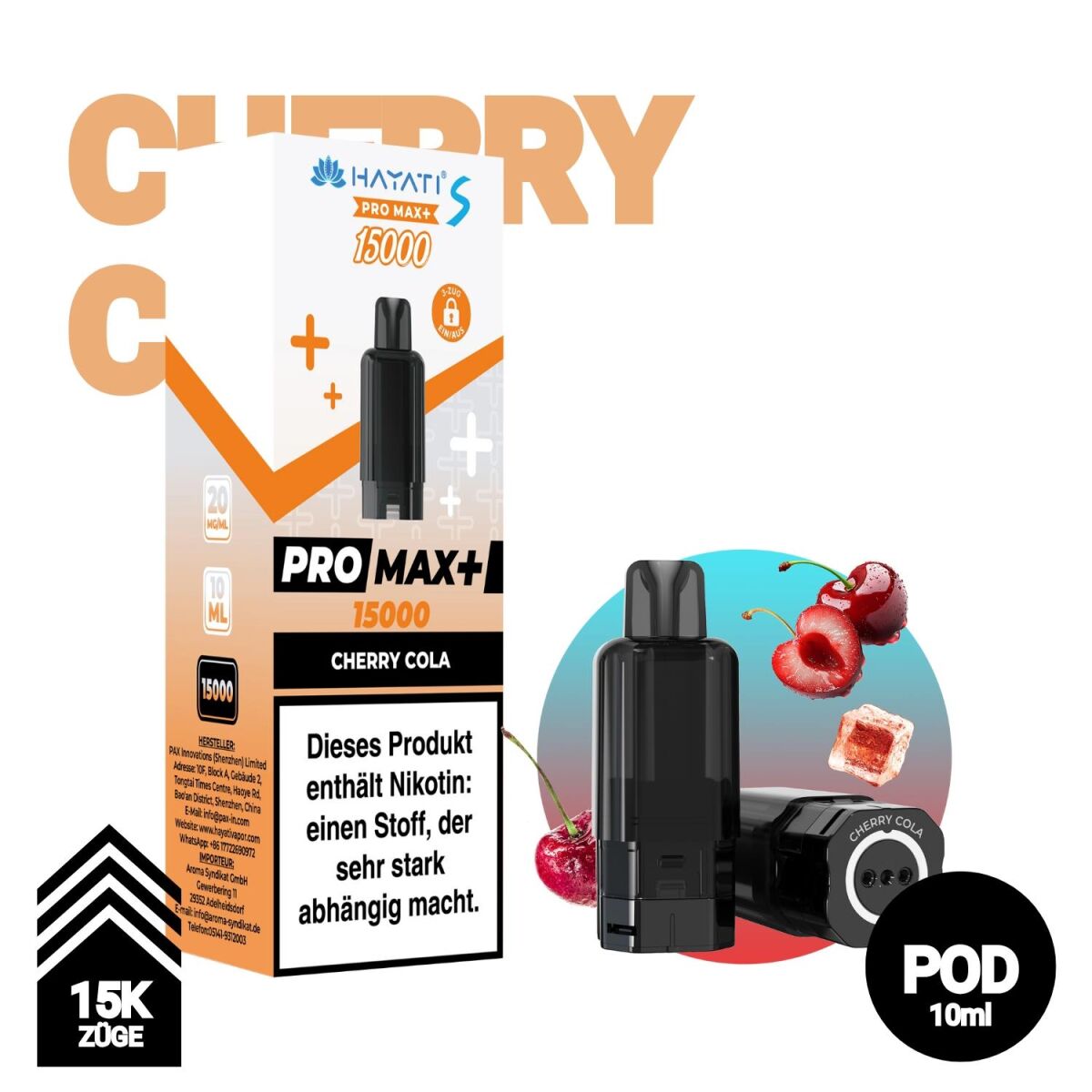 Hayati Pro Max+ Cherry Cola 15.000 Züge | Cola & Kirsche | Mesh Coil